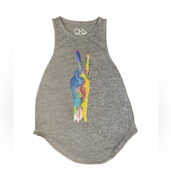 Chaser | Tops | Chaser Grey Tank Top With Peace Symbol | Poshmark